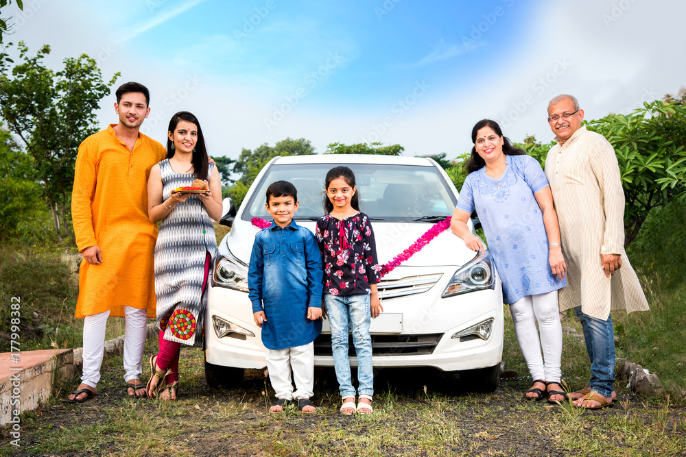 Indian family buying new car - Car buying or automobile boom concept in ...