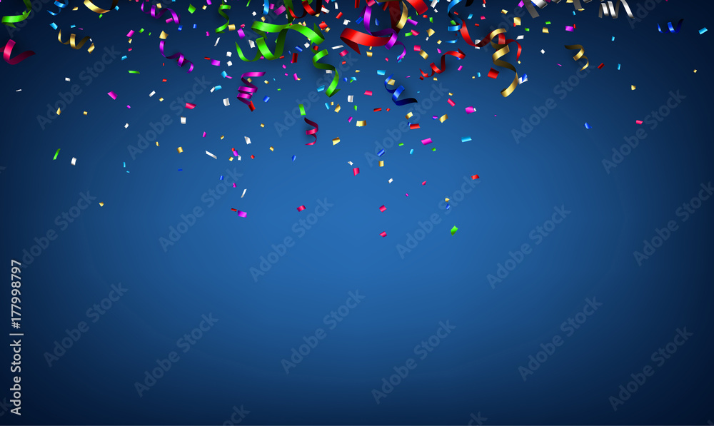 Blue festive background with colorful serpentine. Stock Vector | Adobe ...