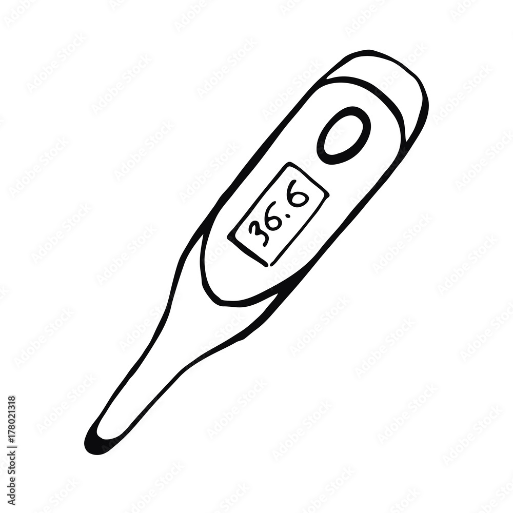 Hand-drawn thermometer. Vector linear image on the topic of medicine ...