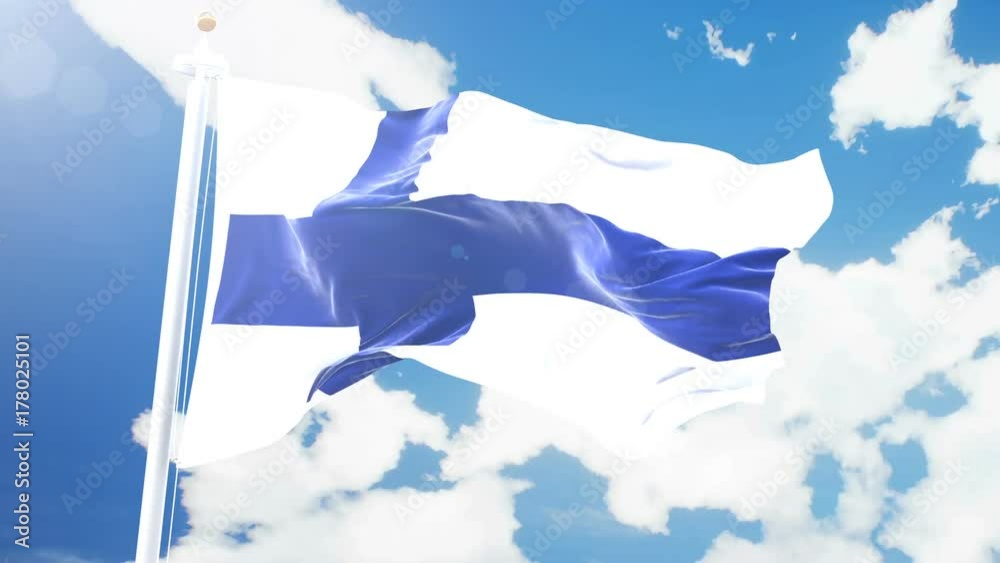 Realistic flag of Finland waving against time-lapse clouds background ...