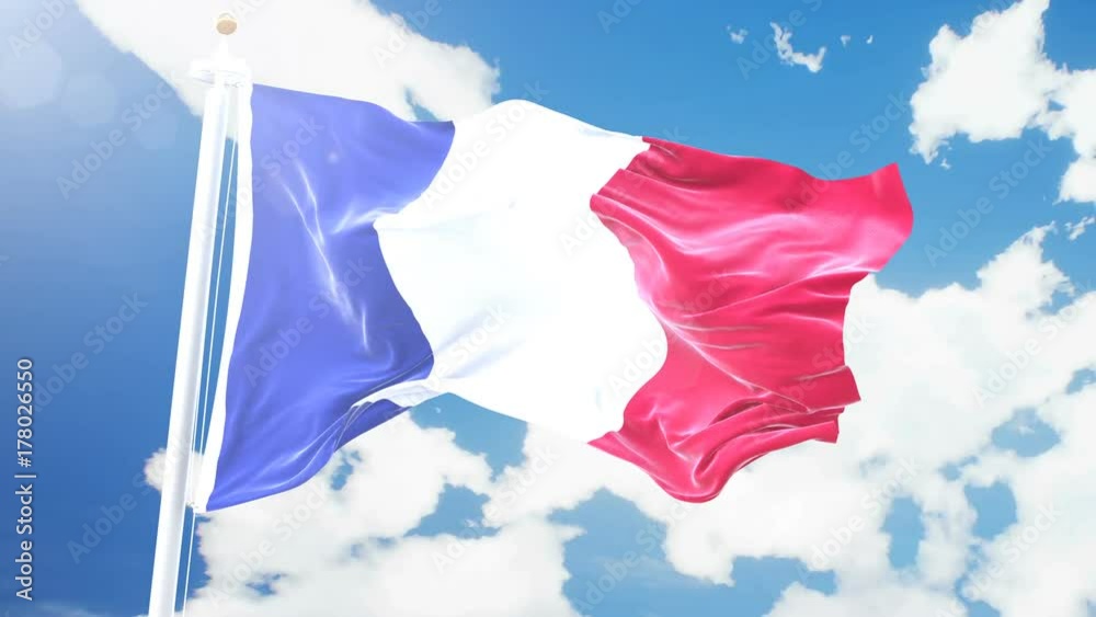 Realistic flag of France waving against time-lapse clouds background ...