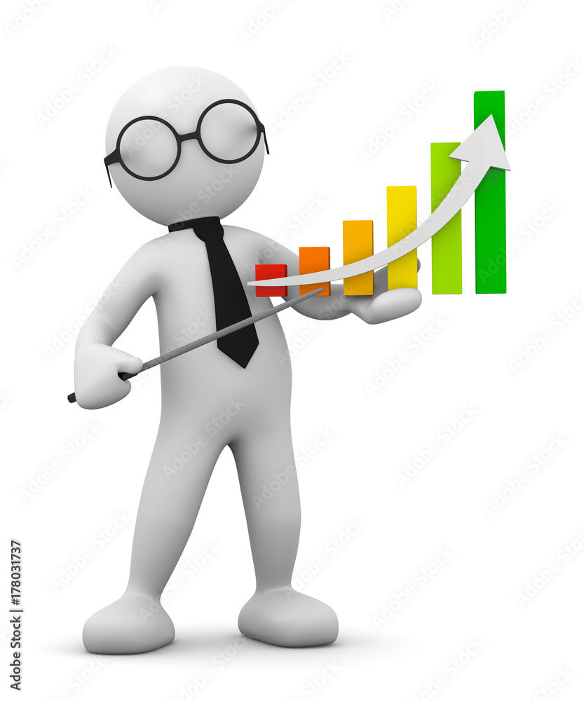 omino 3d che indica grafico crescita Stock Illustration | Adobe Stock