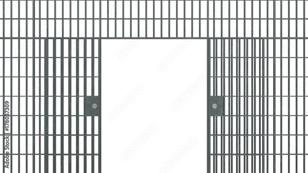 Prison bars with doors. Animation of Open Jail bars. 3d render video ...