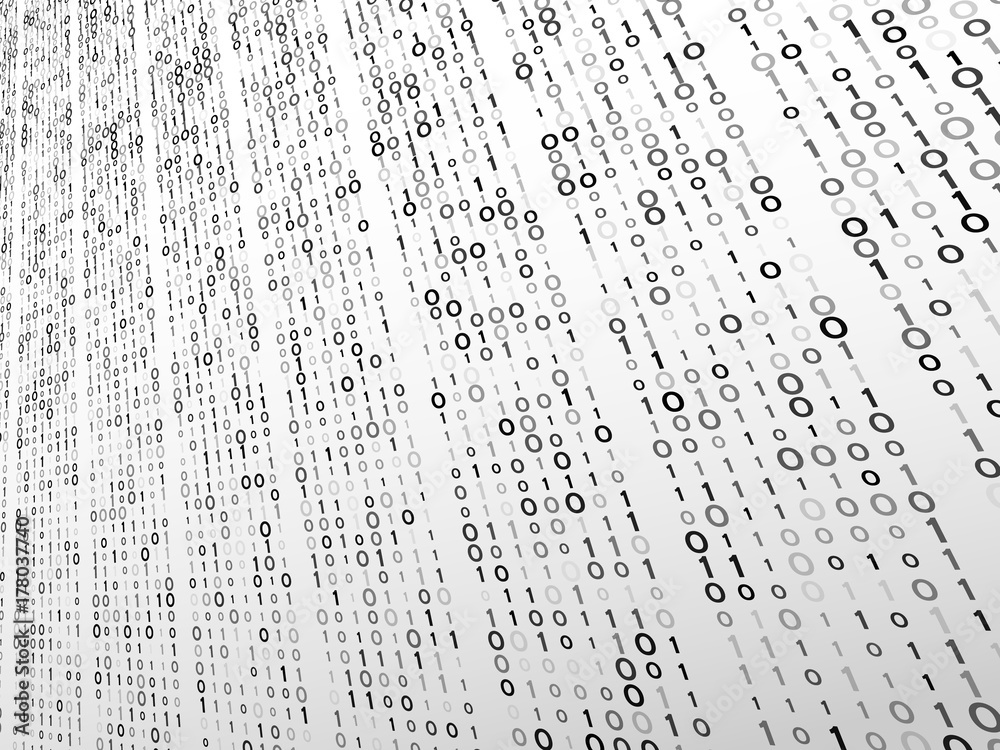 Abstract perspective binary code on a grey background. Matrix ...