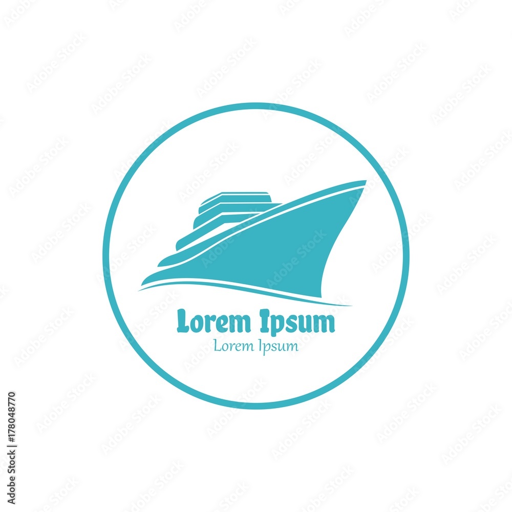 Simple Cruise Ship Logo design and concept in trendy modern flat design ...