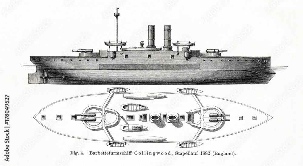 HMS Collingwood - ironclad of Royal Navy (1882) (from Meyers Lexikon ...