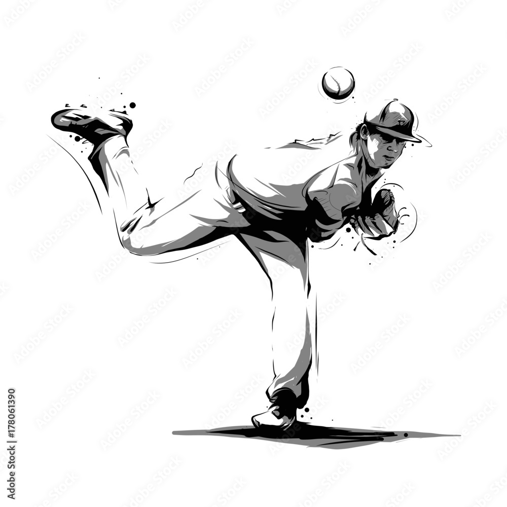 baseball player pitcher throwing ball Stock Vector | Adobe Stock