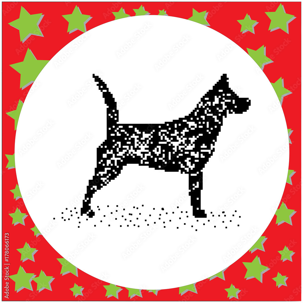 black 8-bit dog standing vector illustration isolated on white ...