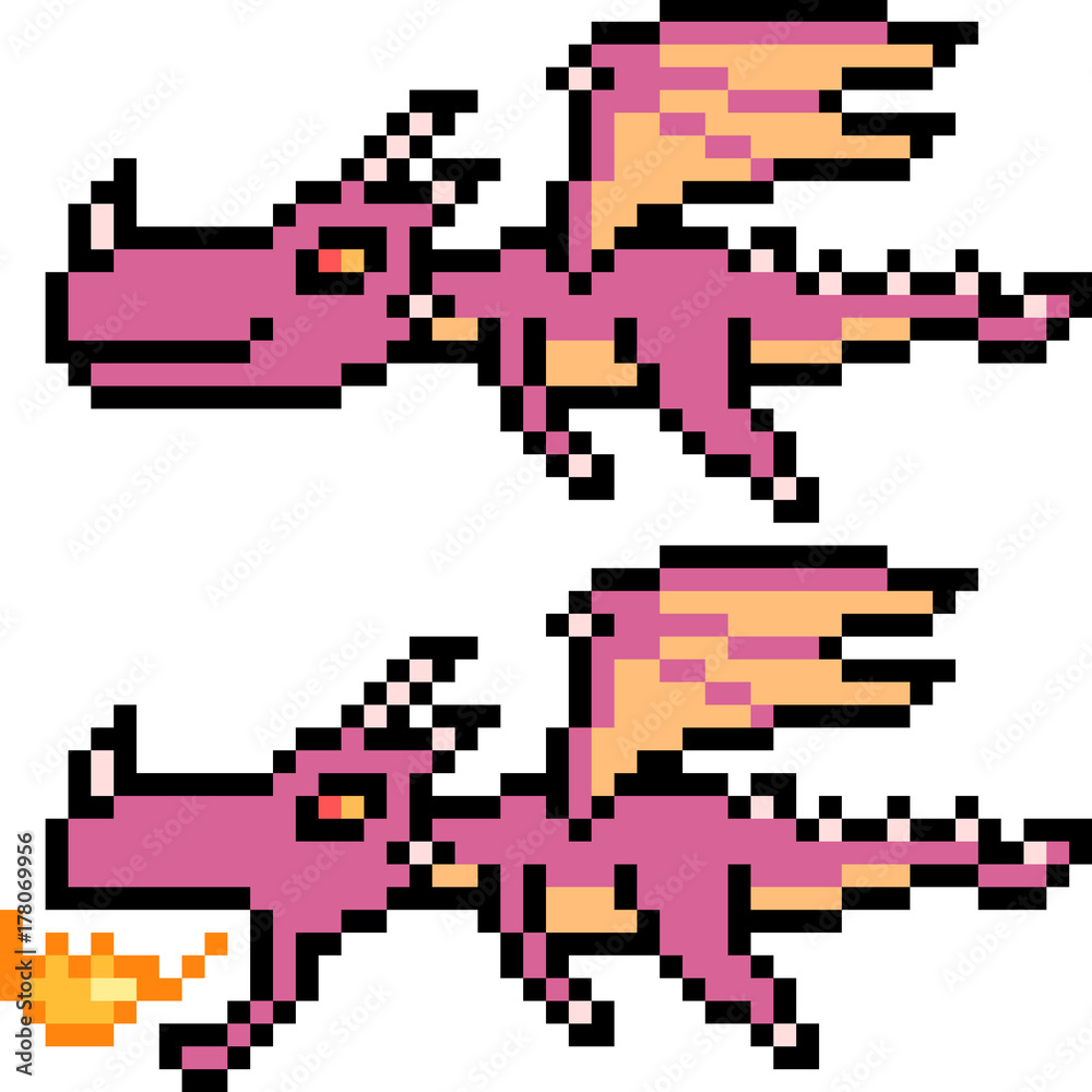 vector pixel art dragon Stock Vector | Adobe Stock