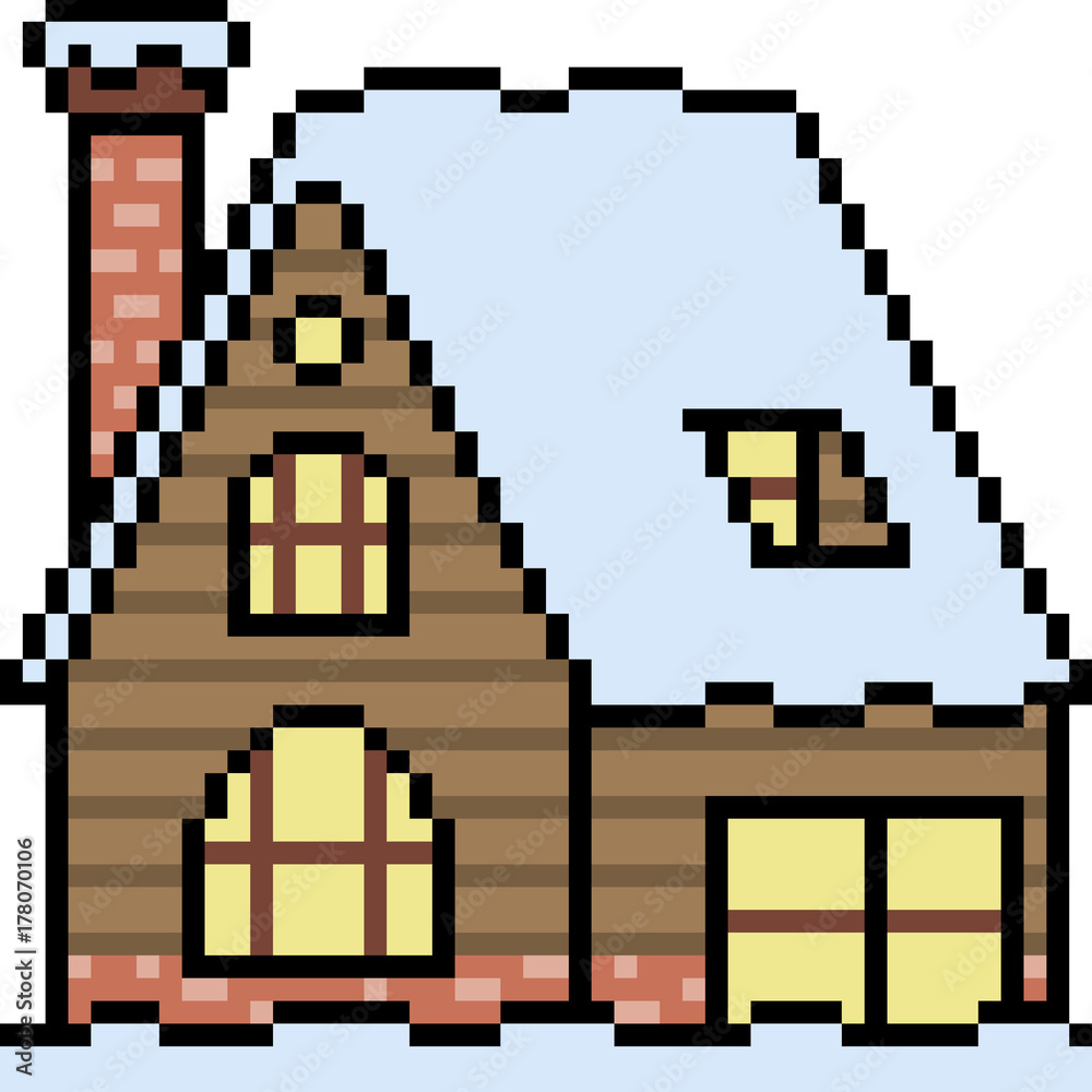vector pixel art wood house winter Stock Vector | Adobe Stock