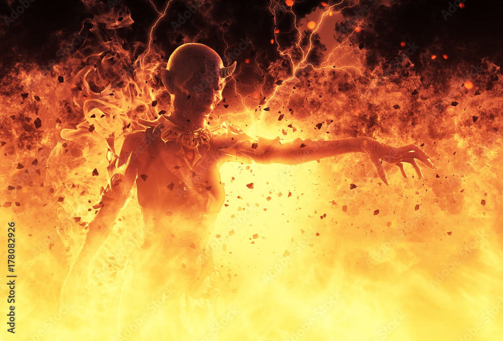 3D Illustration Demon Woman Burns In A Hellfire Stock Illustration ...