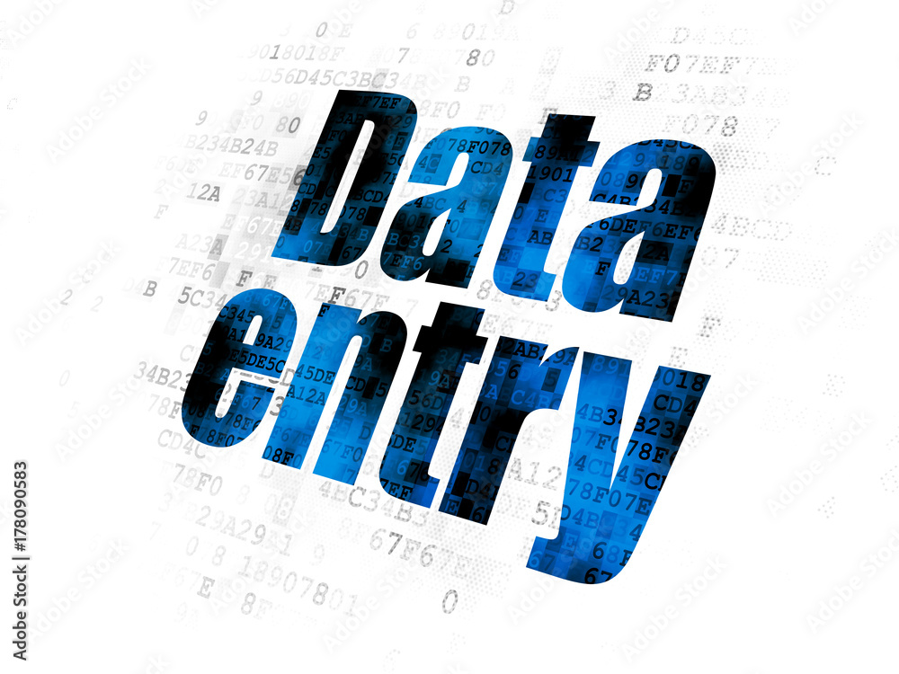 Data concept: Pixelated blue text Data Entry on Digital background ...