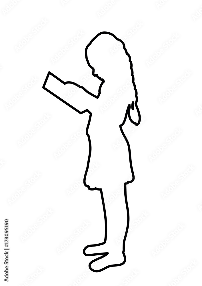 outlines girl reads book Stock Illustration | Adobe Stock