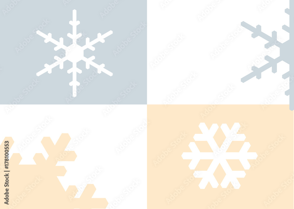 Snowflakes in pastel colours on white and ice coloured rectangles ...