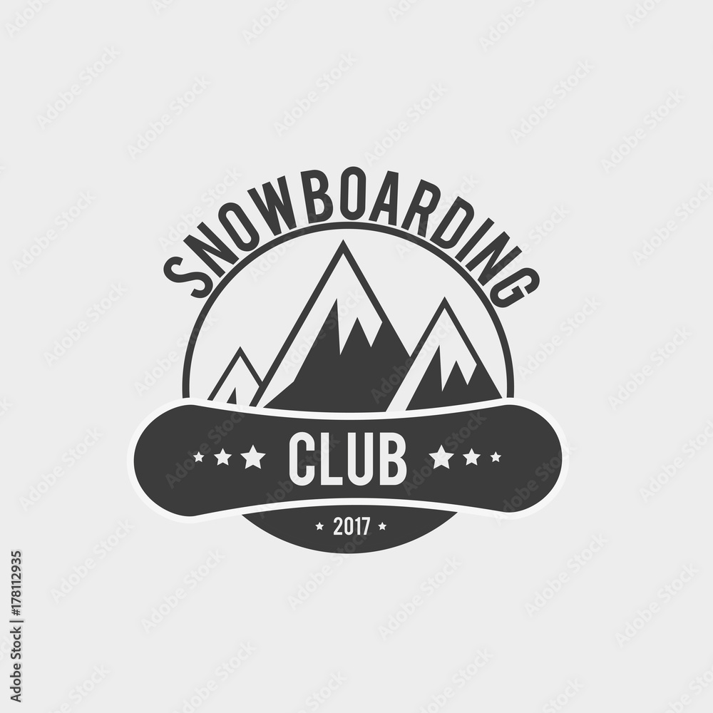 Snowboard club logo, label or badge template. Snowboarding symbol with ...
