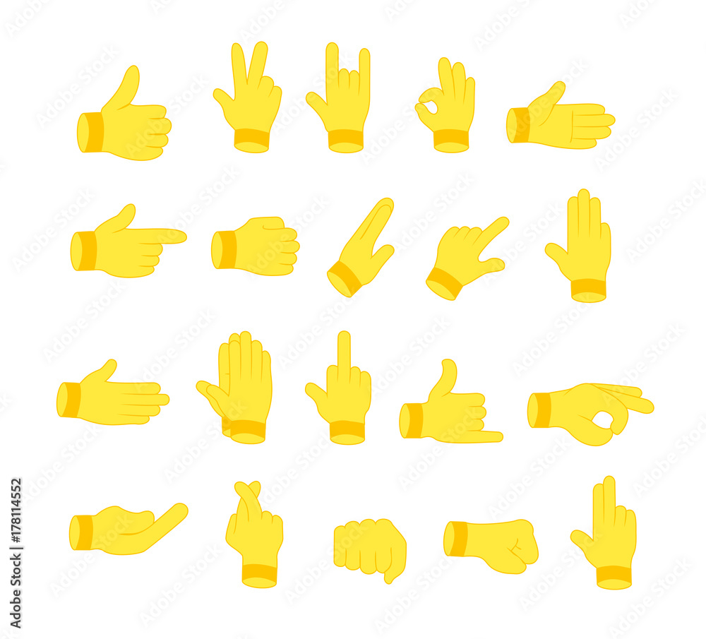 Vector illustration of hands emoji set. Emoji hand icons in flat style ...