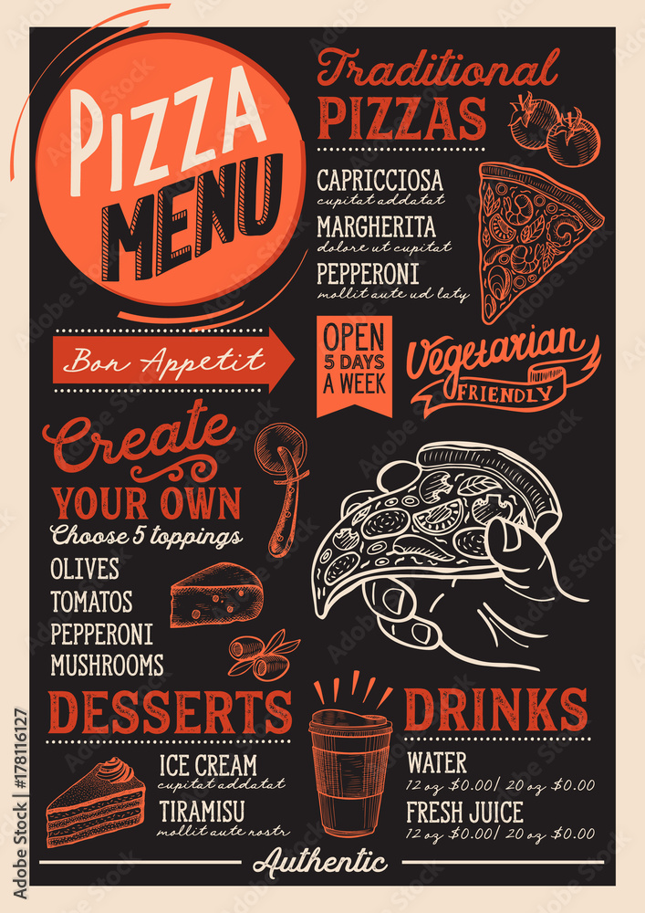 Pizza menu restaurant, food template. Stock Vector | Adobe Stock