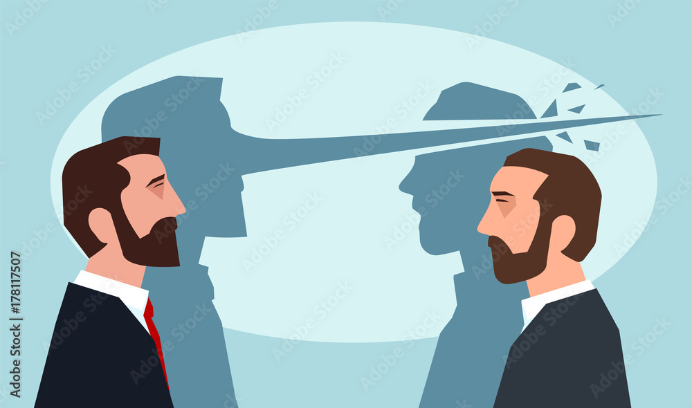 Psychology of lies concept. Man with long nose lying another guy Stock ...