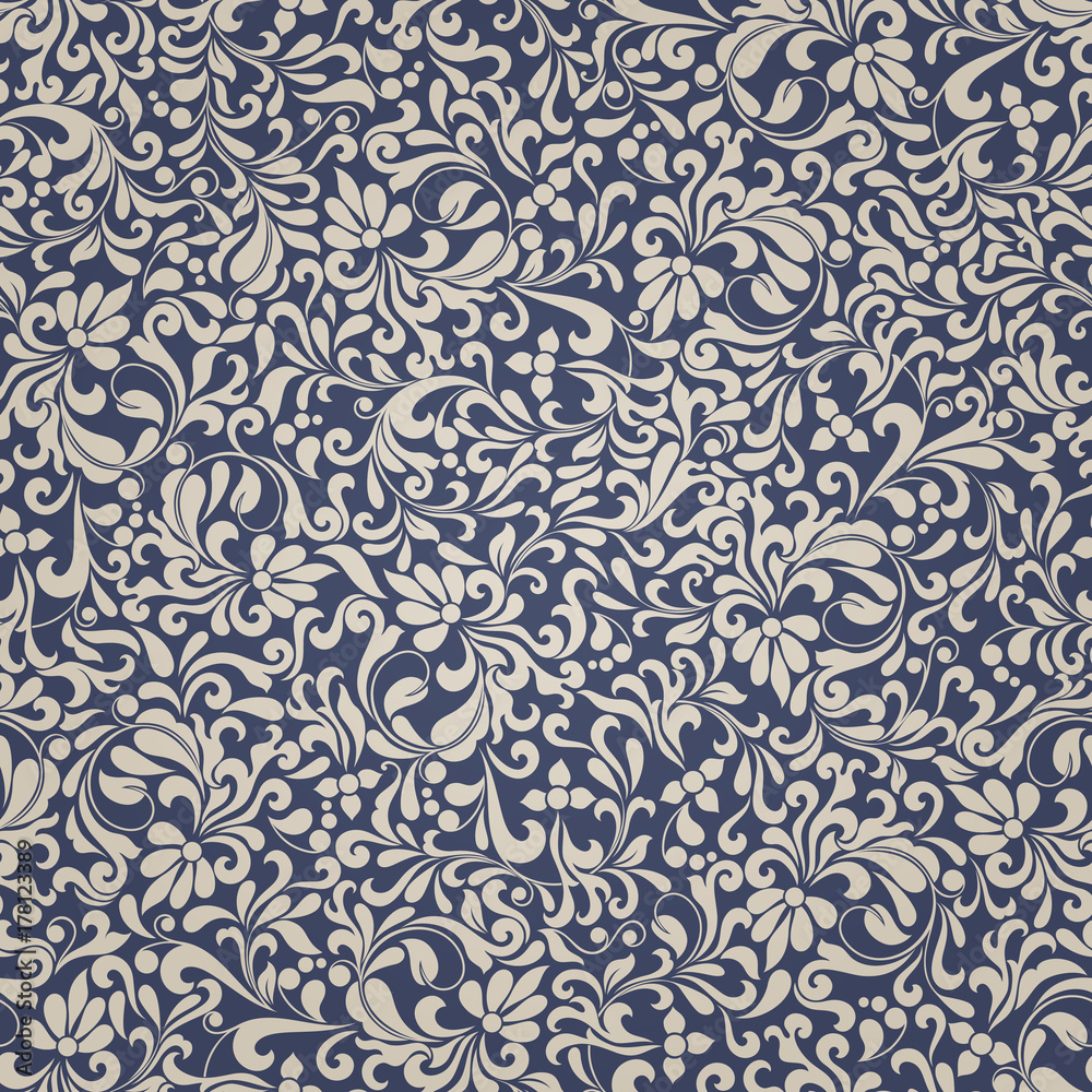 Seamless background baroque style blue and beige. Vintage Pattern ...
