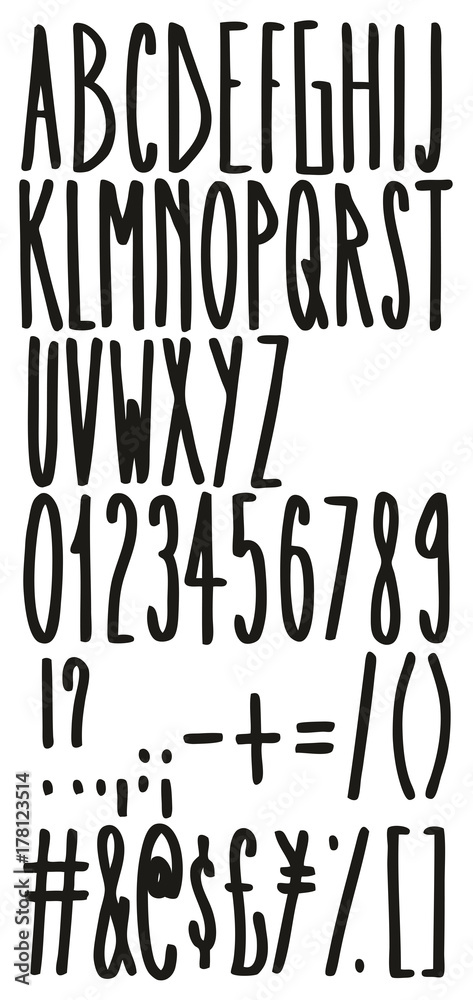 Extra Tall & Narrow Regular Freehand Vector Font with Uppercase Letters ...