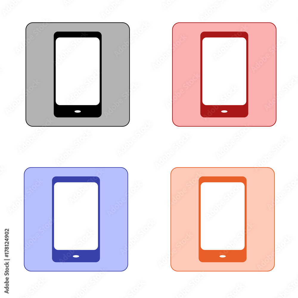 editable square icon of mobile phone in colors black red blue and ...