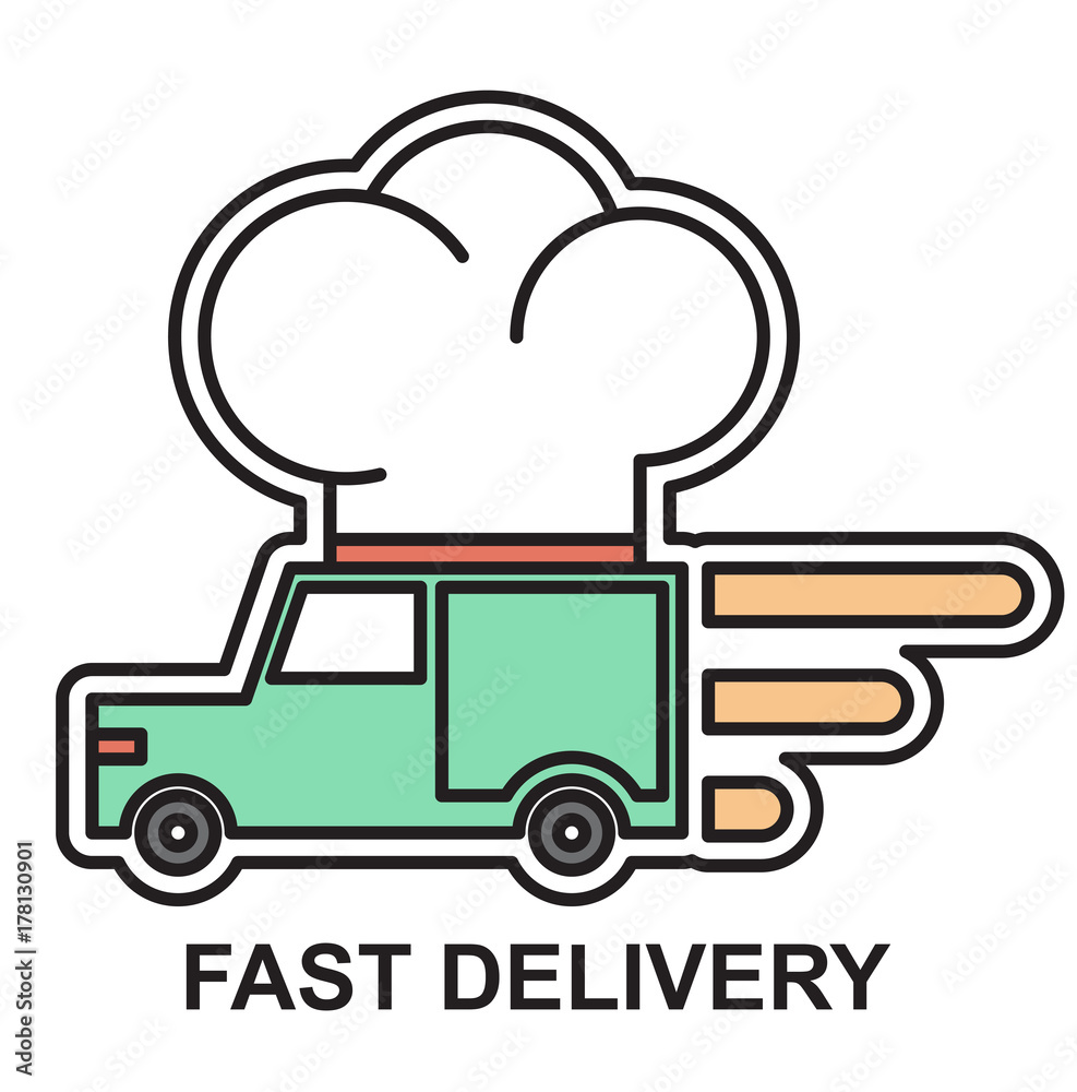 car with a large chef's cap, fast food delivery, vector image? color ...