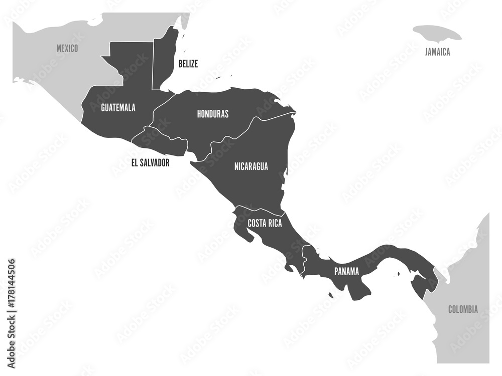 Map Of Central America Region With Dark Gray Highlighted Central map-of-central-america-region-with-dark-gray-highlighted-central