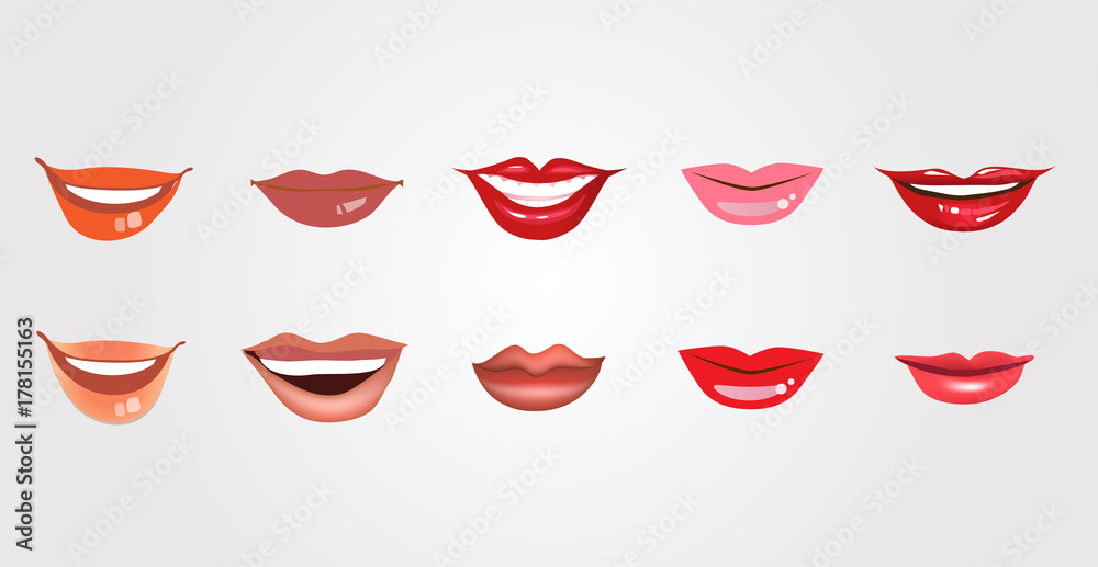 Set of realistic lips for design isolated on white background. Vector ...