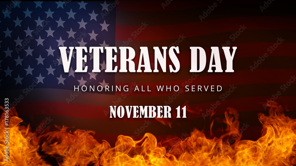 November 11 United States Veterans Day banner with US flag and words ...