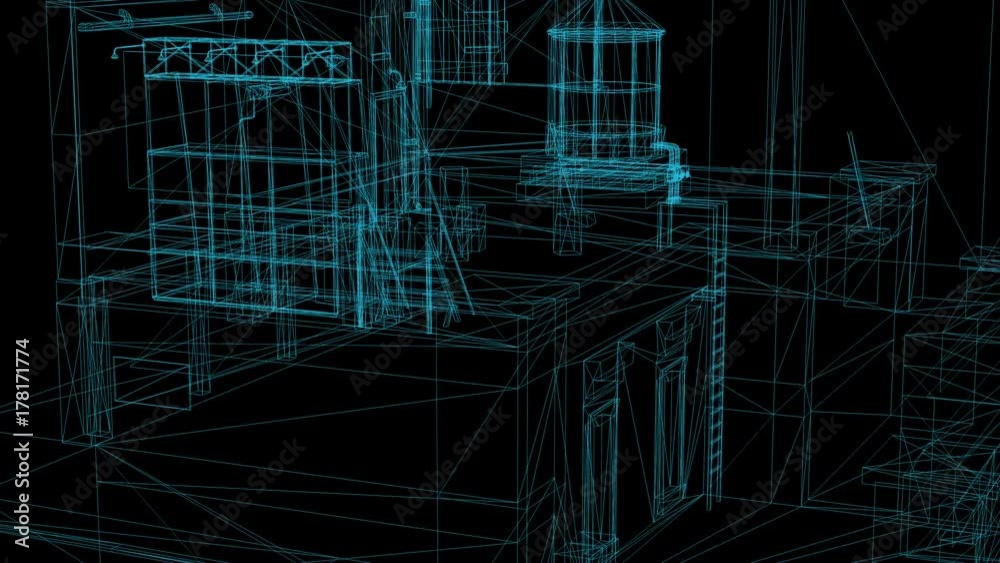 3d rendering - wire frame model of industrial buildings. Stock Video ...