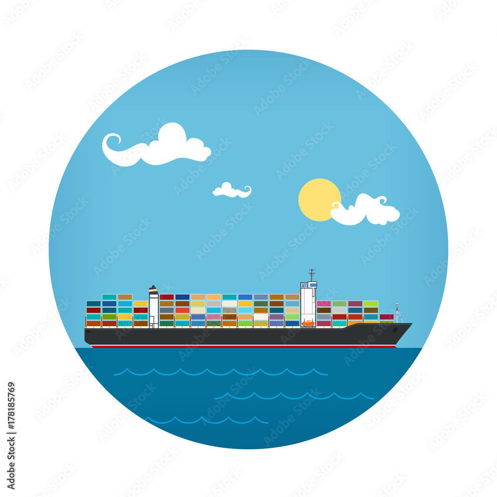 Icon of Cargo Container Ship , Industrial Marine Vessel with Containers ...