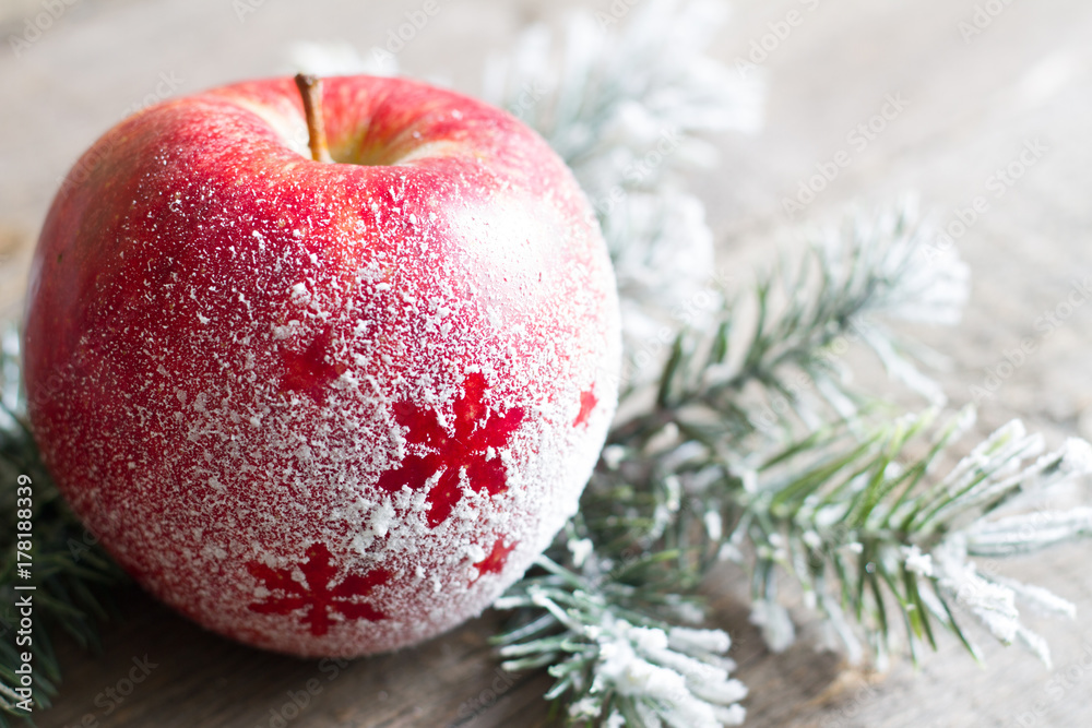 Christmas snowy apple with tree abstract background concept Stock Photo ...