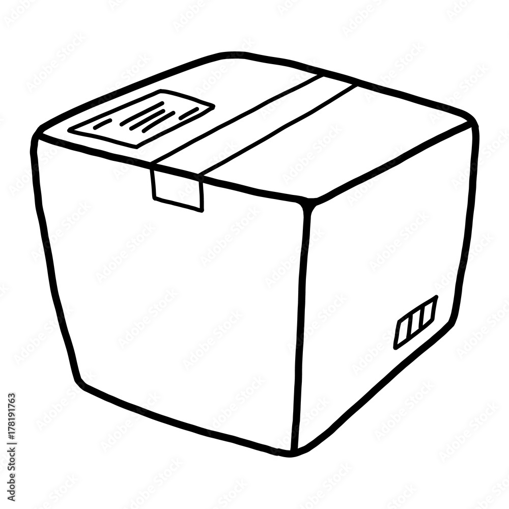 parcel box / cartoon vector and illustration, black and white, hand ...