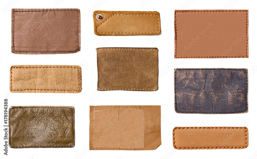 collection of various jeans labels on white background. each one is ...