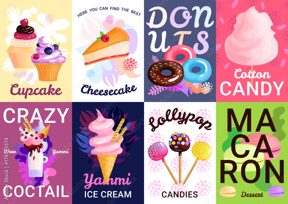 Trendy Sweets Posters Banner Set vector de Stock | Adobe Stock