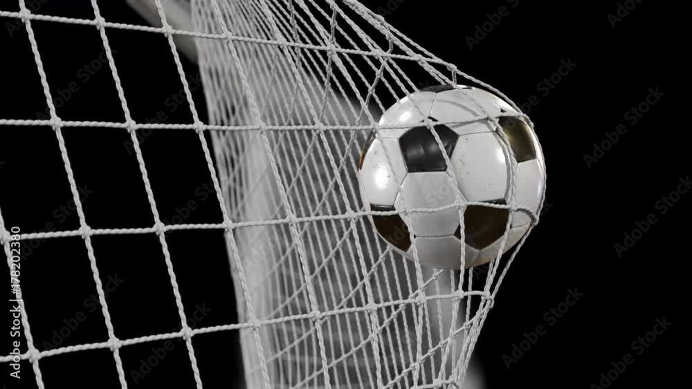 Soccer Ball flies into Goal Net in Slow Motion. Beautiful Football 3d ...
