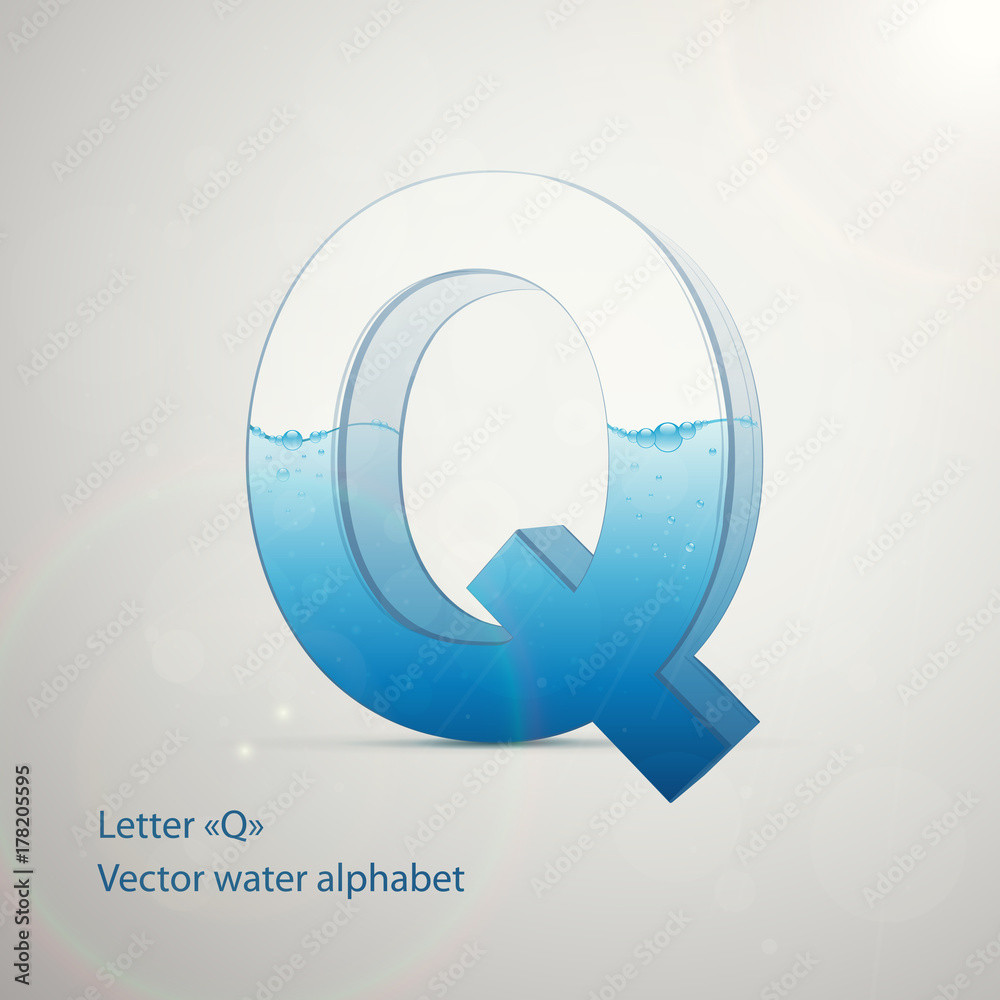 Vector water alphabet on gray background. Letter Q. EPS 10 template for ...