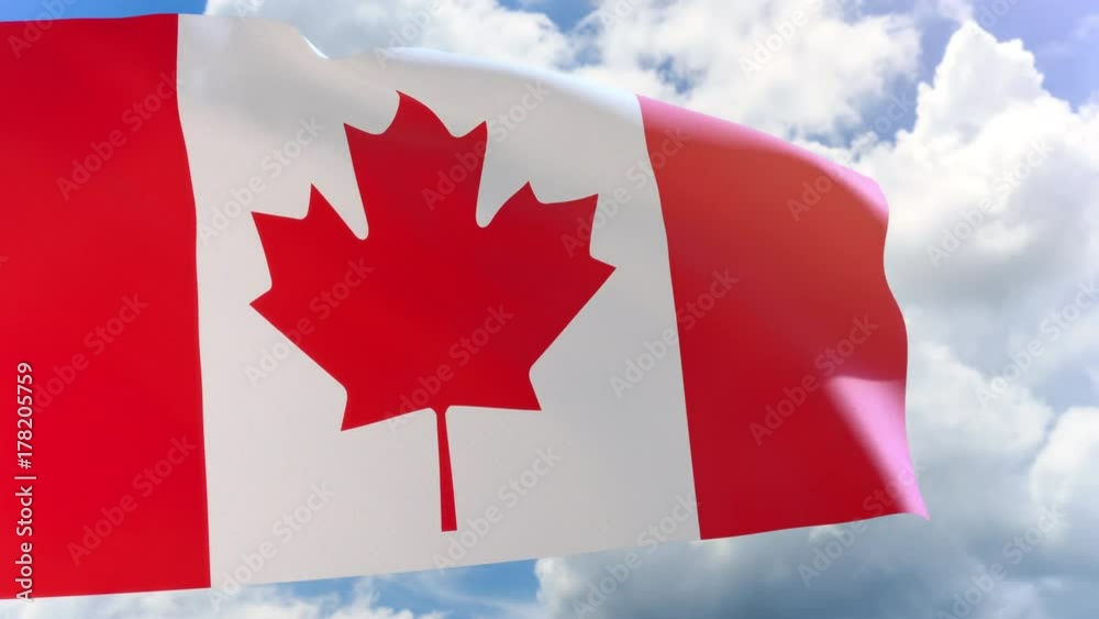 3D rendering of Canada flag waving on blue sky background with Alpha ...