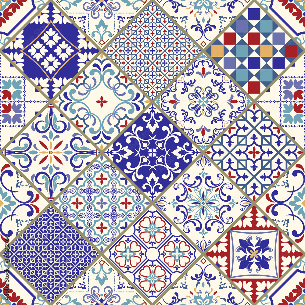 Vector seamless texture. Beautiful mega patchwork pattern for design and fashion with decorative ...