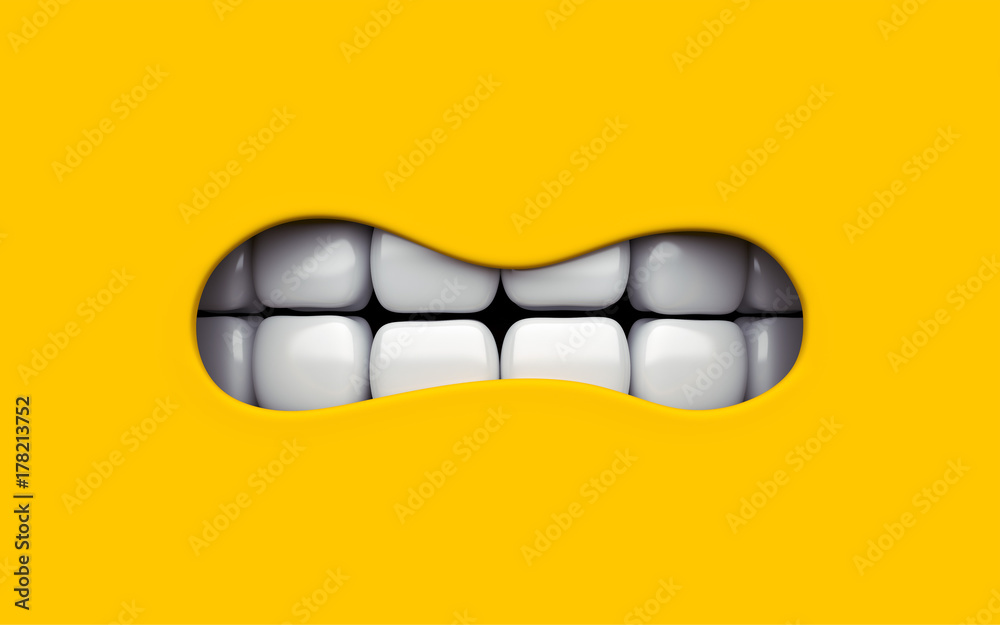 Mouth of character on a yellow background. Mimicry face of a cartoon ...