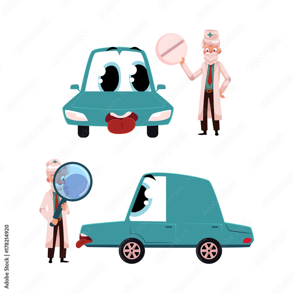 vector flat cartoon male grey-haired doctor mechanic in white medical ...