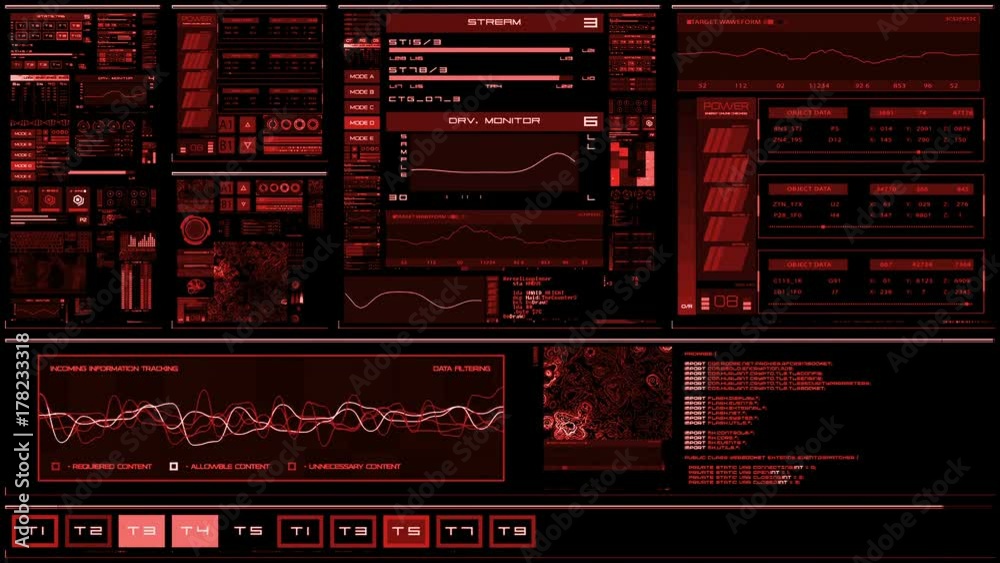 Vidéo Stock Red futuristic interface/Digital screen/Detailed abstract ...