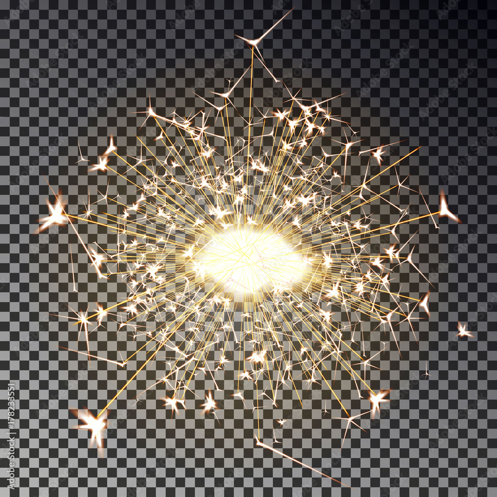 New year sparkler isolated on transparent background. Realistic ...