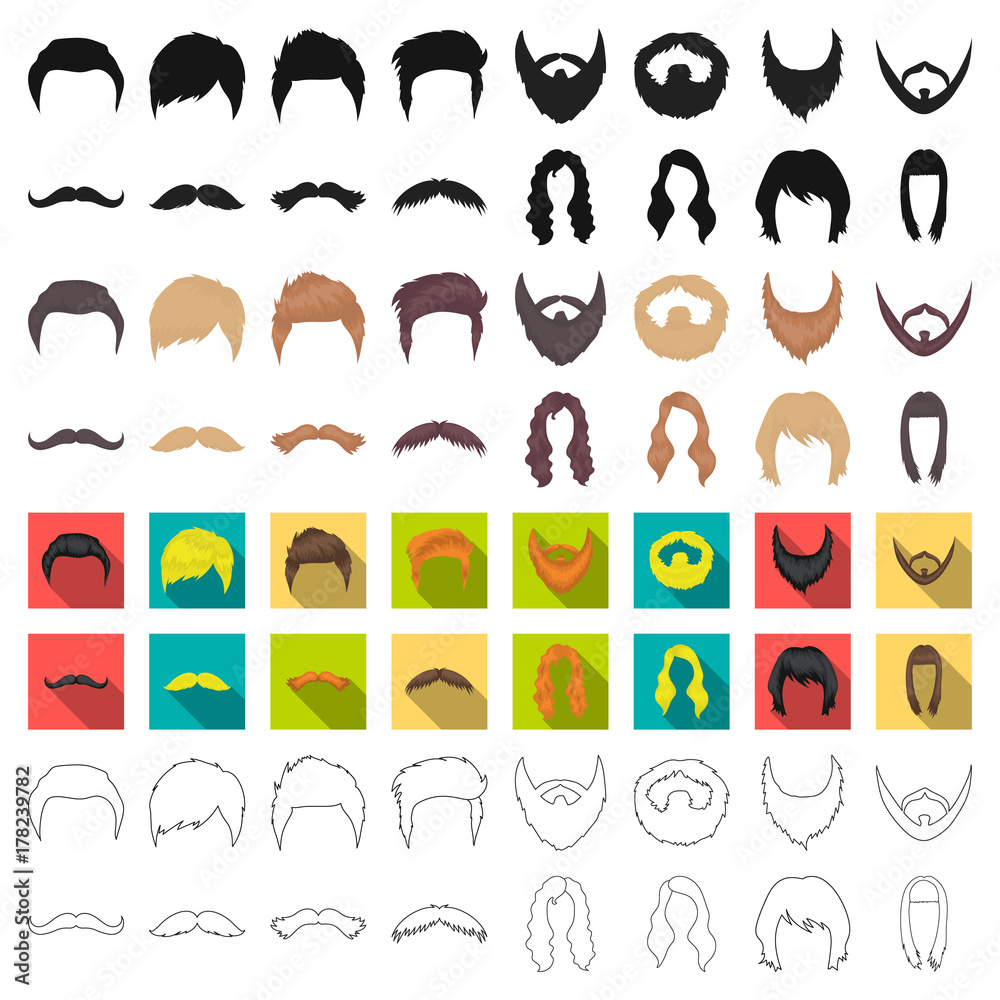 Beard set icons in cartoon style. Big collection of beard vector ...