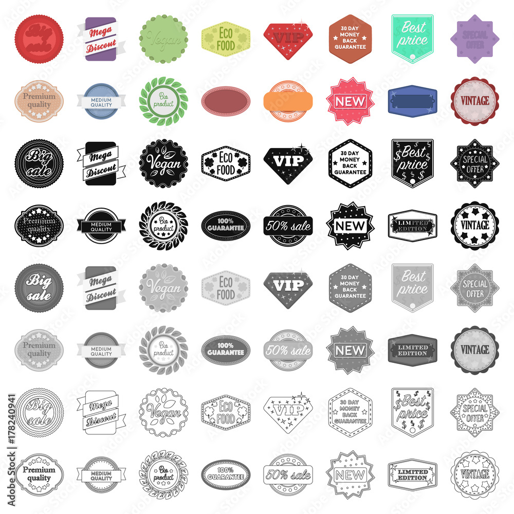 Label set icons in cartoon style. Big collection of label vector ...