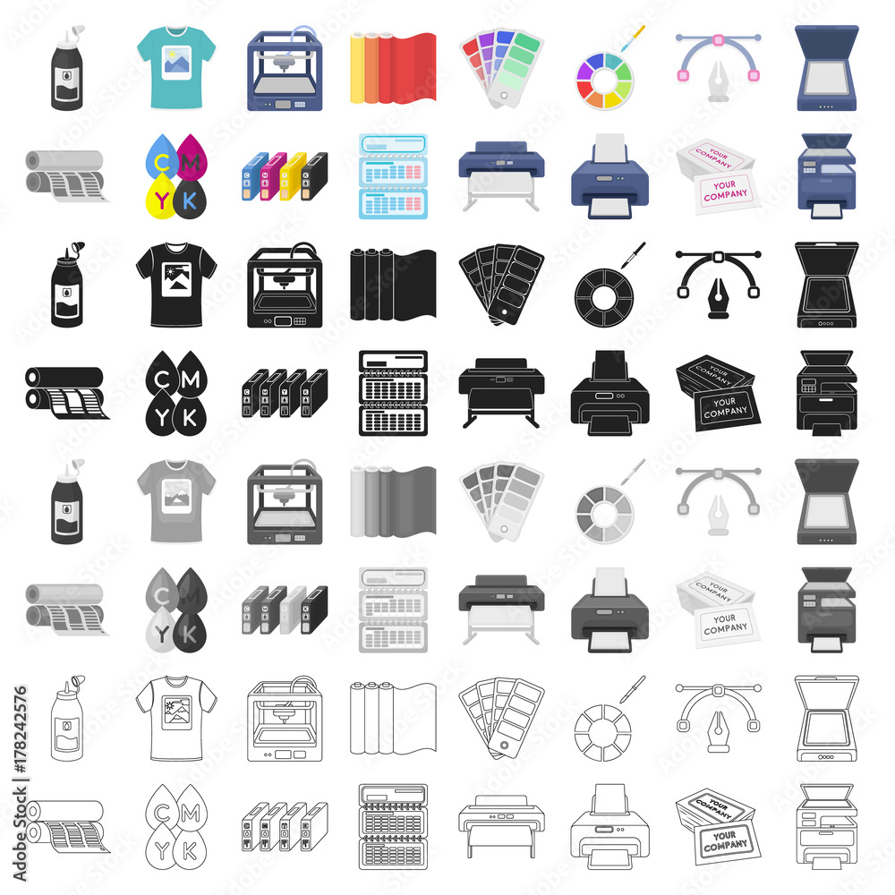 Typography set icons in cartoon style. Big collection of typography ...