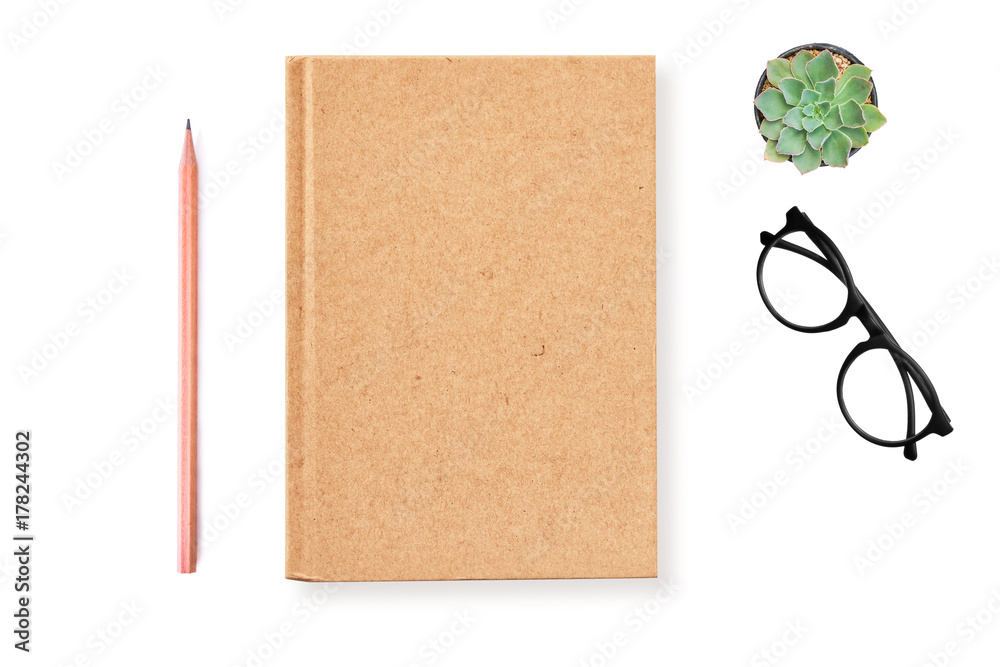 Blank notebook cover,Brown paper kraft paper with pebcil on white ...