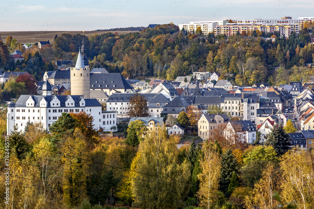Zschopau with Wildeck castle in Saxony Stock-Foto | Adobe Stock