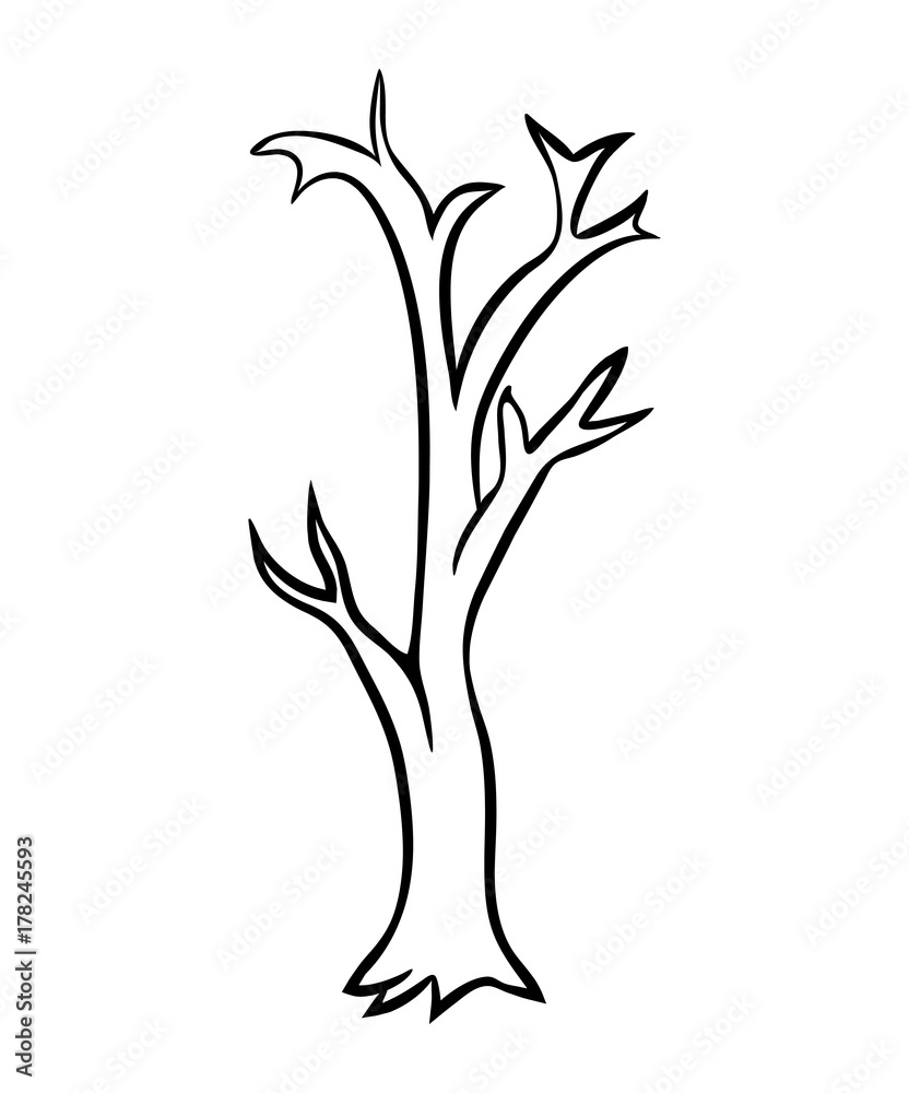 Bare tree cartoon outline vector design isolated on white background ...