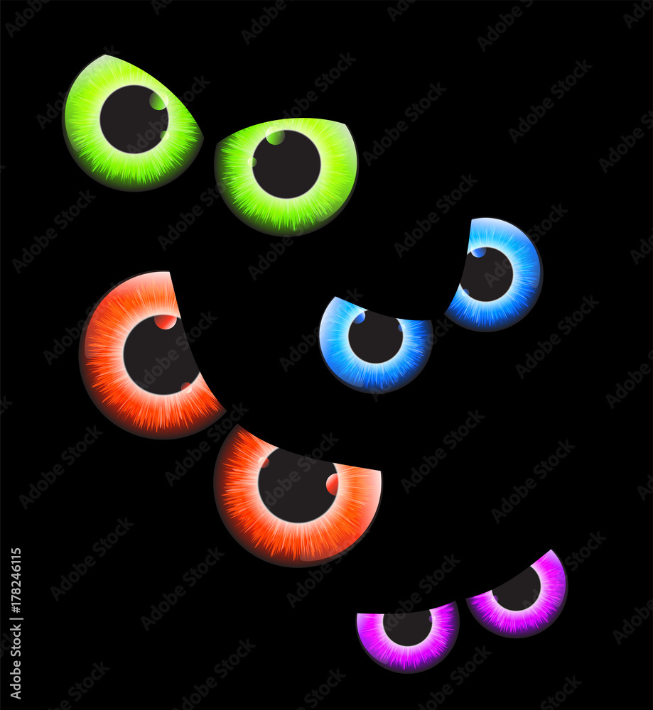 halloween spooky scary eyes vector design isolated on black background ...